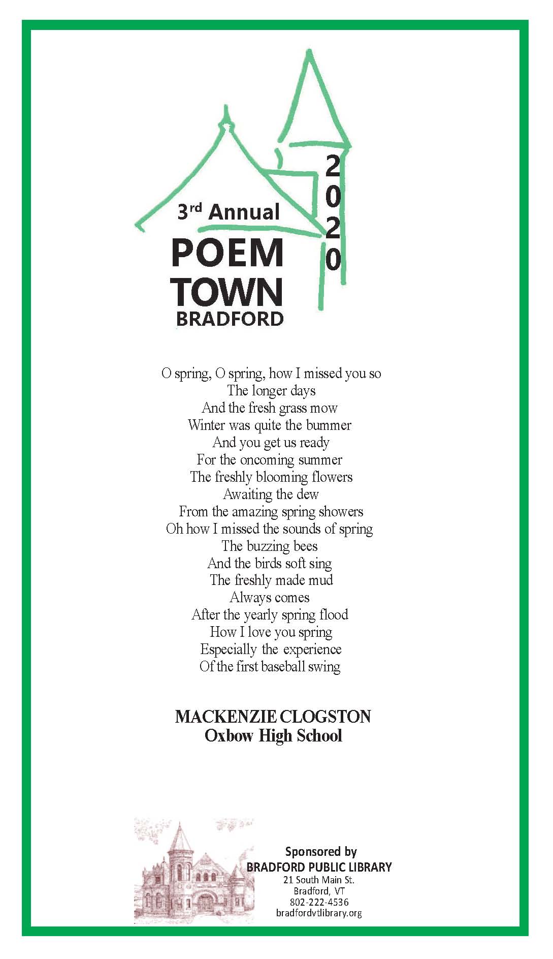 Poem Town daily! 4/25 - Bradford Public Library